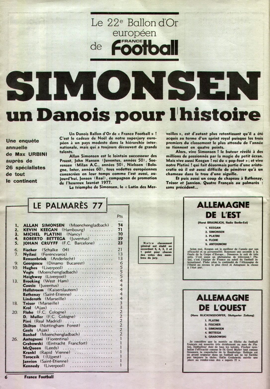 ALLAN SIMONSEN. Ballon d'or 1977.