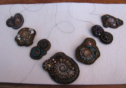 Ammonite bead embroidered necklace - part one