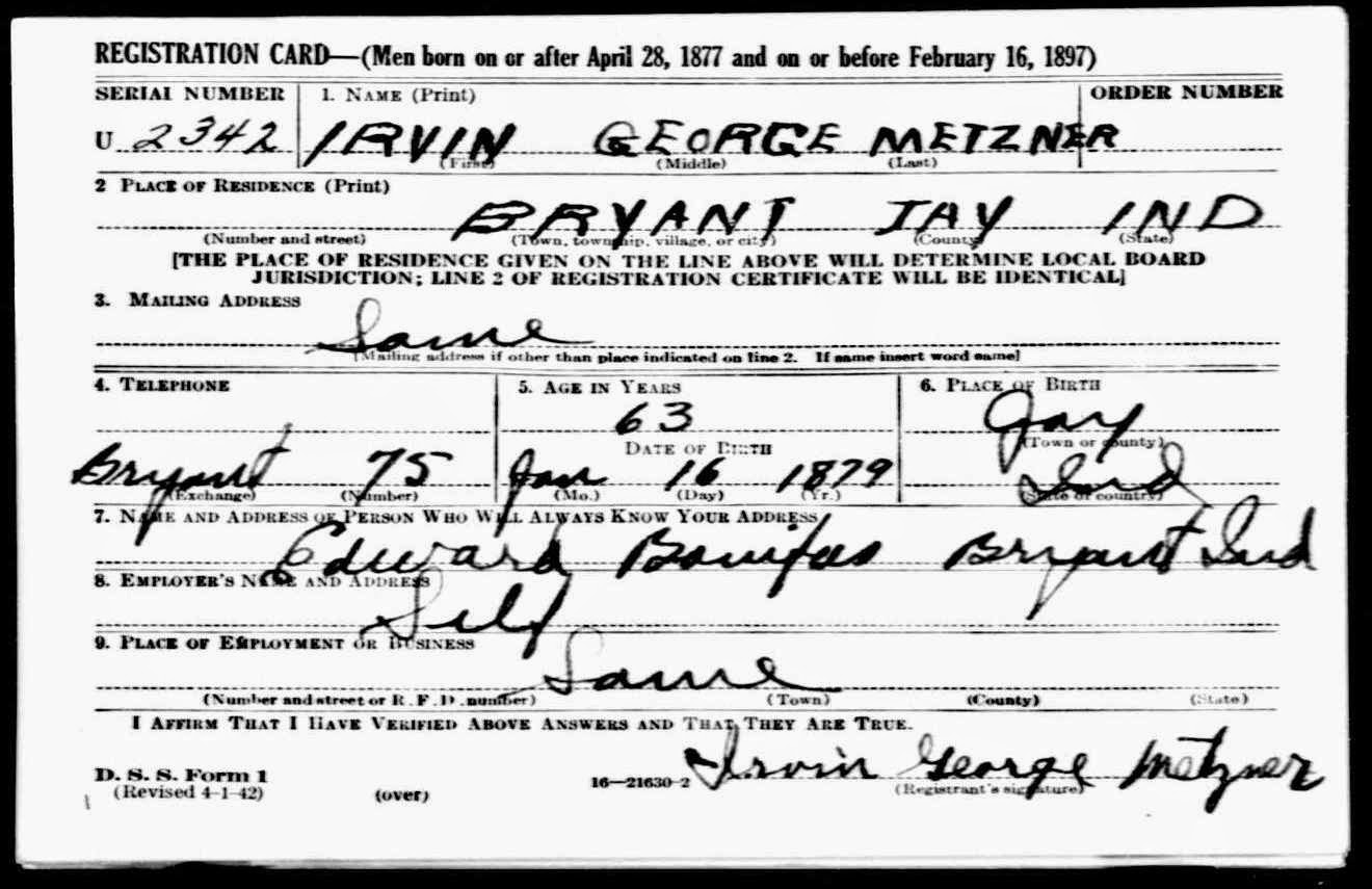 Military Monday : Irvin Metzner, World War II Draft Registration, 1942 ...