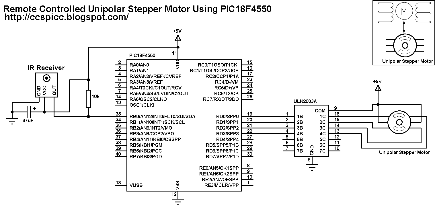 Unipolar Stepper Motor Control From IR Remote Control Using PIC18F4550