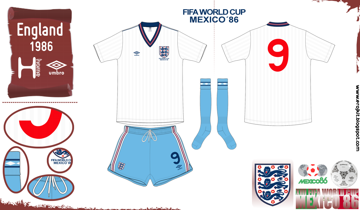Kit Design, by eroj: 1986 Inglaterra (Home, Away e Third)