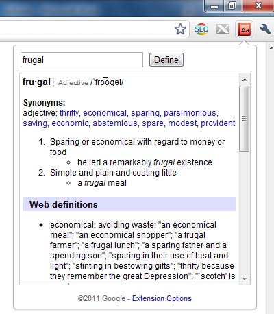 On-screen dictionary for Google chrome