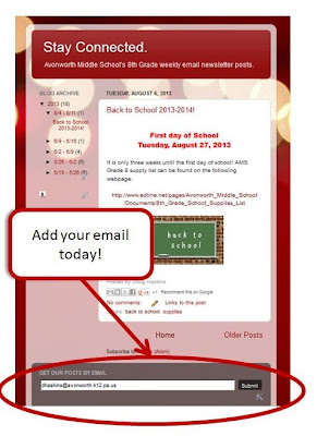 Stay Connected. : Bring the AMS Grade 8 newsletter to your email inbox!