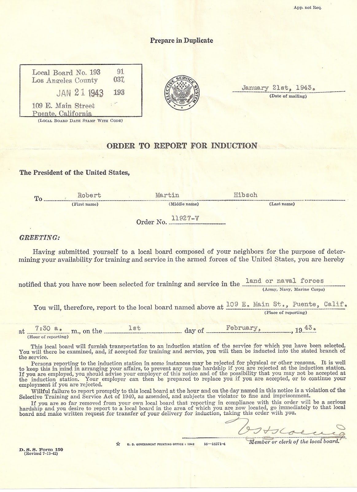 Denise Digs Roots: Military Monday: Order to Report for Induction 1943