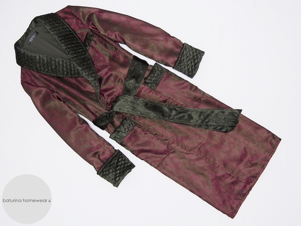 Men's Burgundy Dressing Gown, Luxury Silk and Velvet Robe