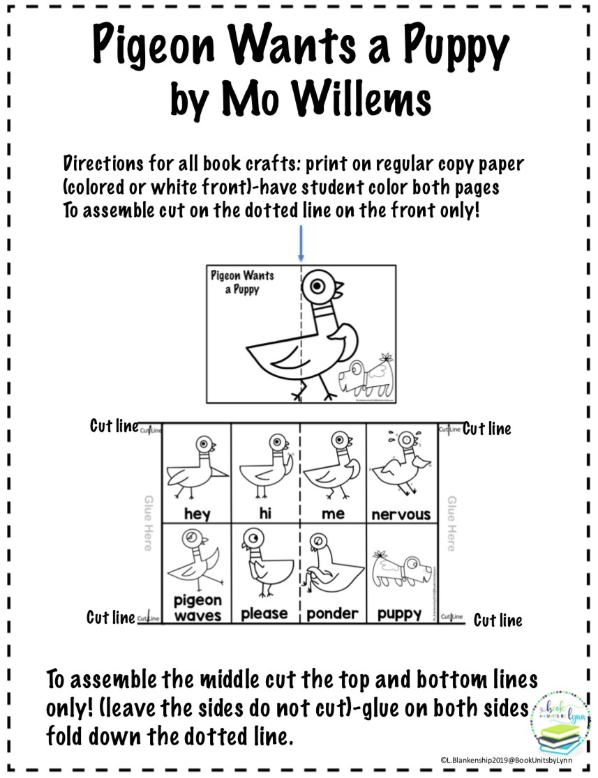 THE PIGEON WANTS A PUPPY BOOK CRAFT ~ Book Units by Lynn