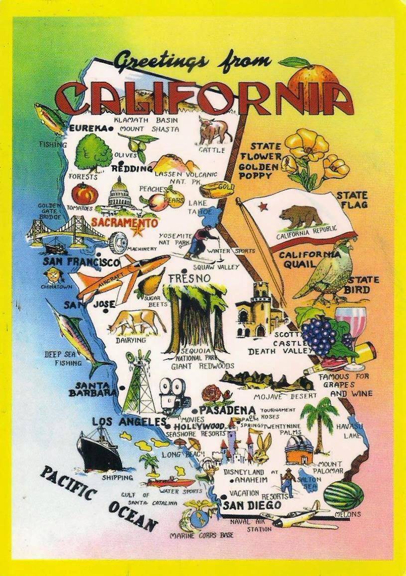 More POSTCARDS & STAMPS: USA - California - Map