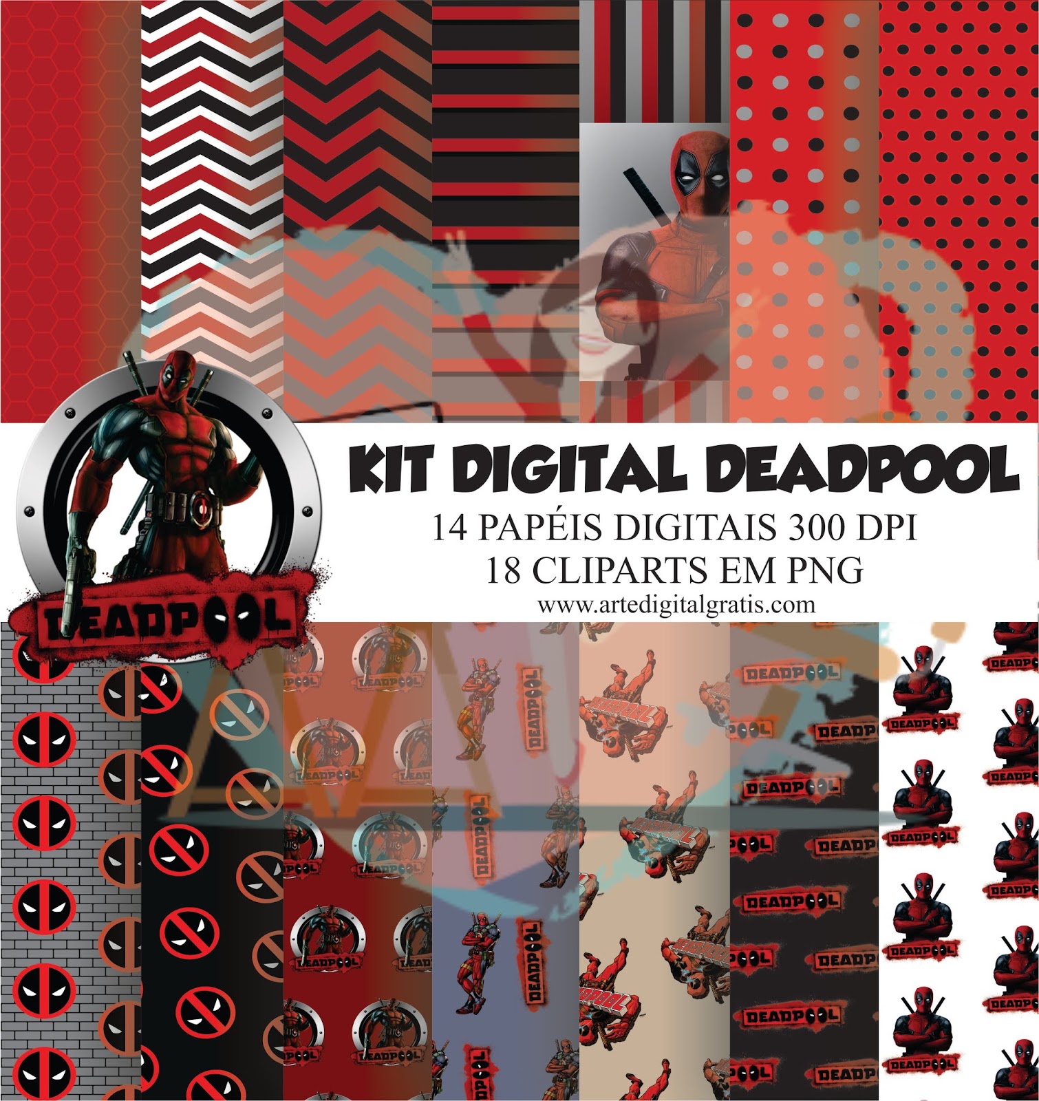 KIT DIGITAL DEADPOOL GRÁTIS - Arte Digital Grátis