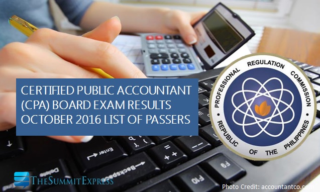 List of Passers: October 2016 CPA board exam results