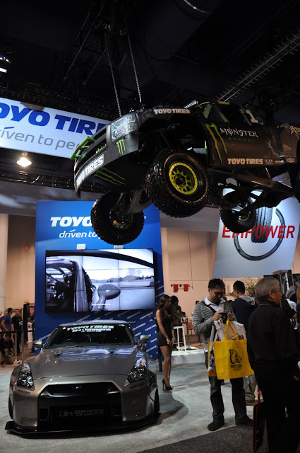 the Monster Energy trophy truck of BJ Baldwin is hanging from the ...