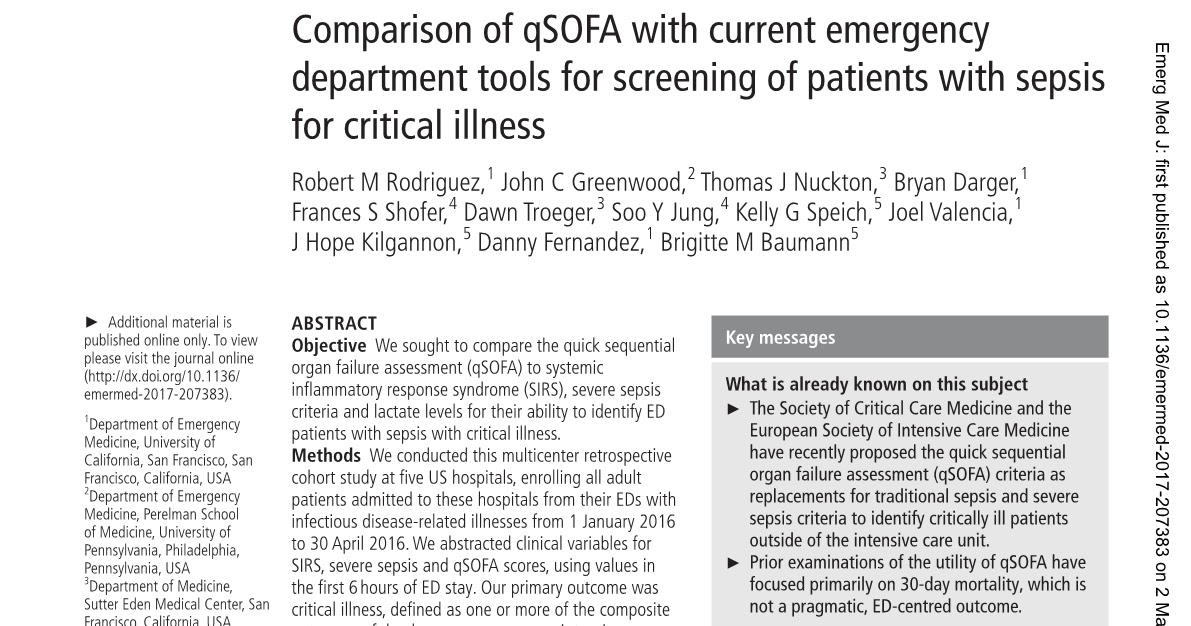 Laboratorio deTerapia Intensiva: Comparison of qSOFA with current ...