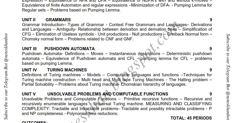 Cs6503 Theory Of Computation Syllabus Semester V Cse Be Anna University Anna University