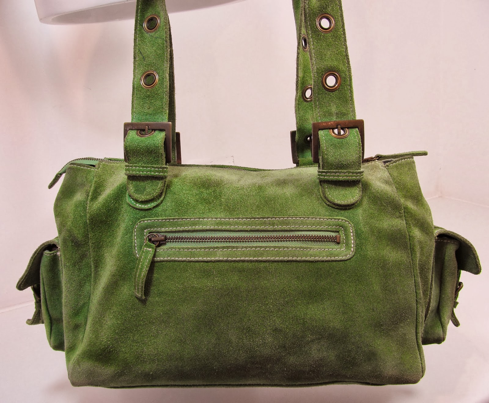 BODEN GREEN THICK SUEDE LEATHER LARGE SHOULDER BAG HANDBAG PURSE T76 ...