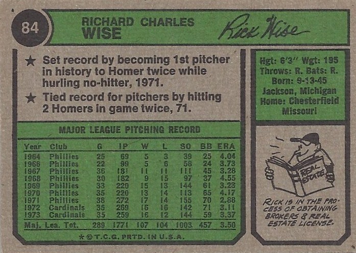 1974 Topps - Pennant Fever: #84 - Rick Wise