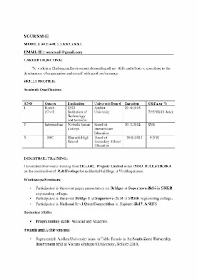 B.Tech Civil Engineer Resume Format For Freshers - Download Now!!