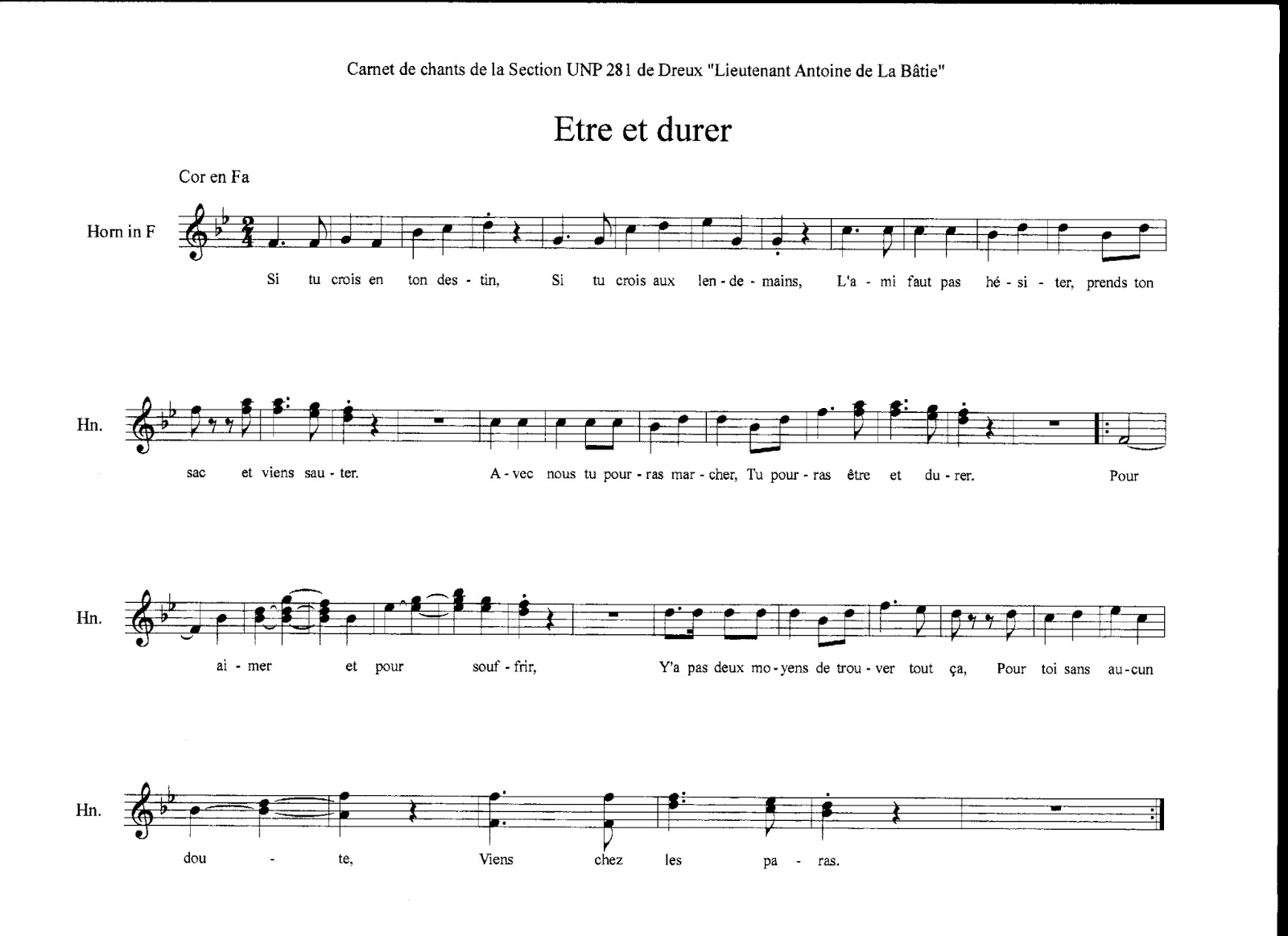 Chants des Paras de France en Paroles et en... Partitions: Cor en Fa