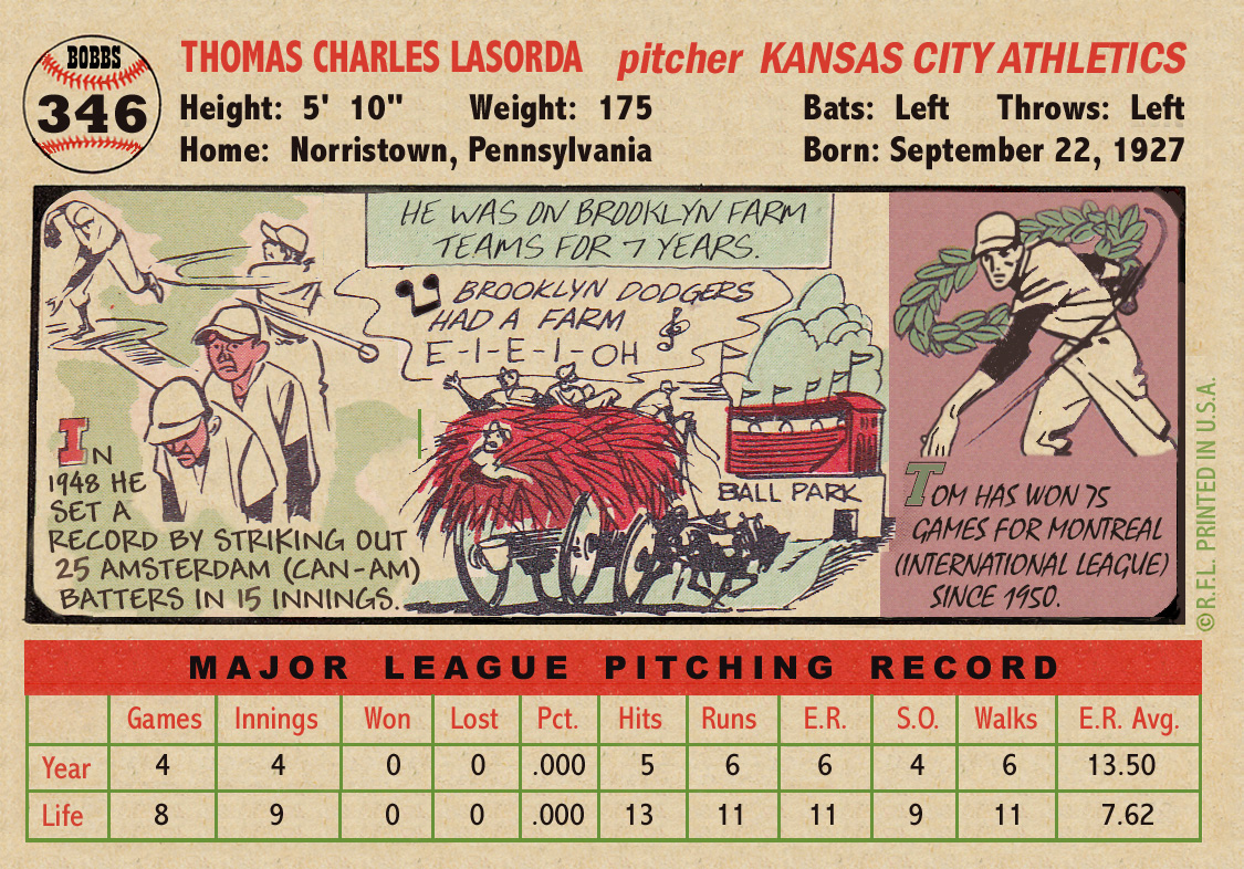 Bob Lemke's Blog: Newest custom: 1956 Tom Lasorda, K.C. A's