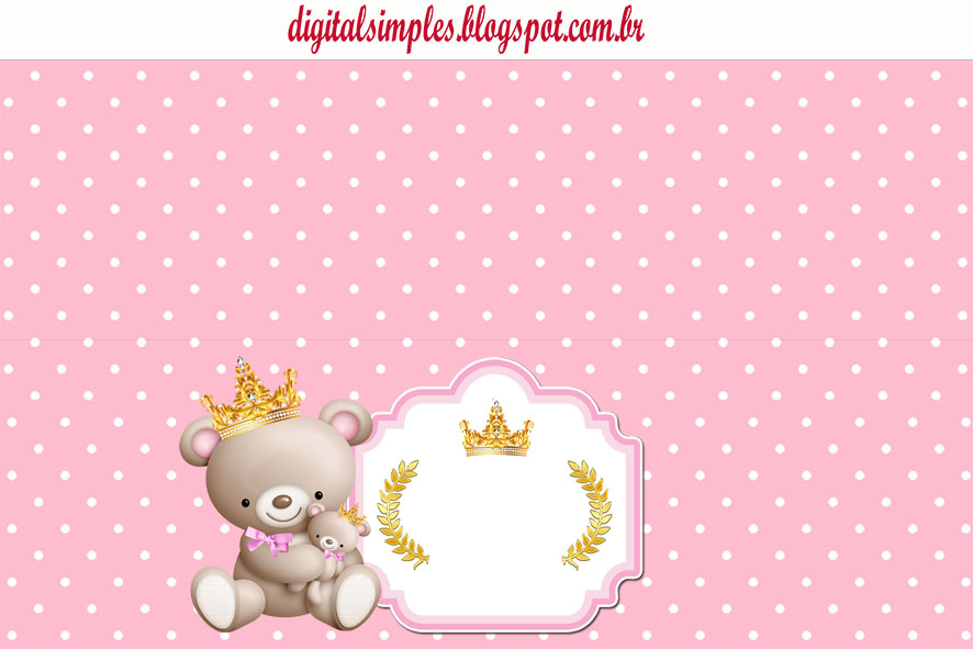 Kit Aniversário "Ursinha Princesa Rosa" - Convites Digitais Simples