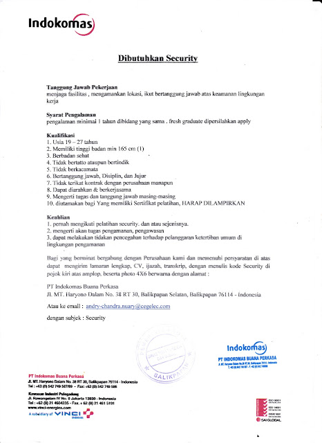 Lowongan Kerja Kota Balikpapan: PT.Indokomas Buana Perkasa