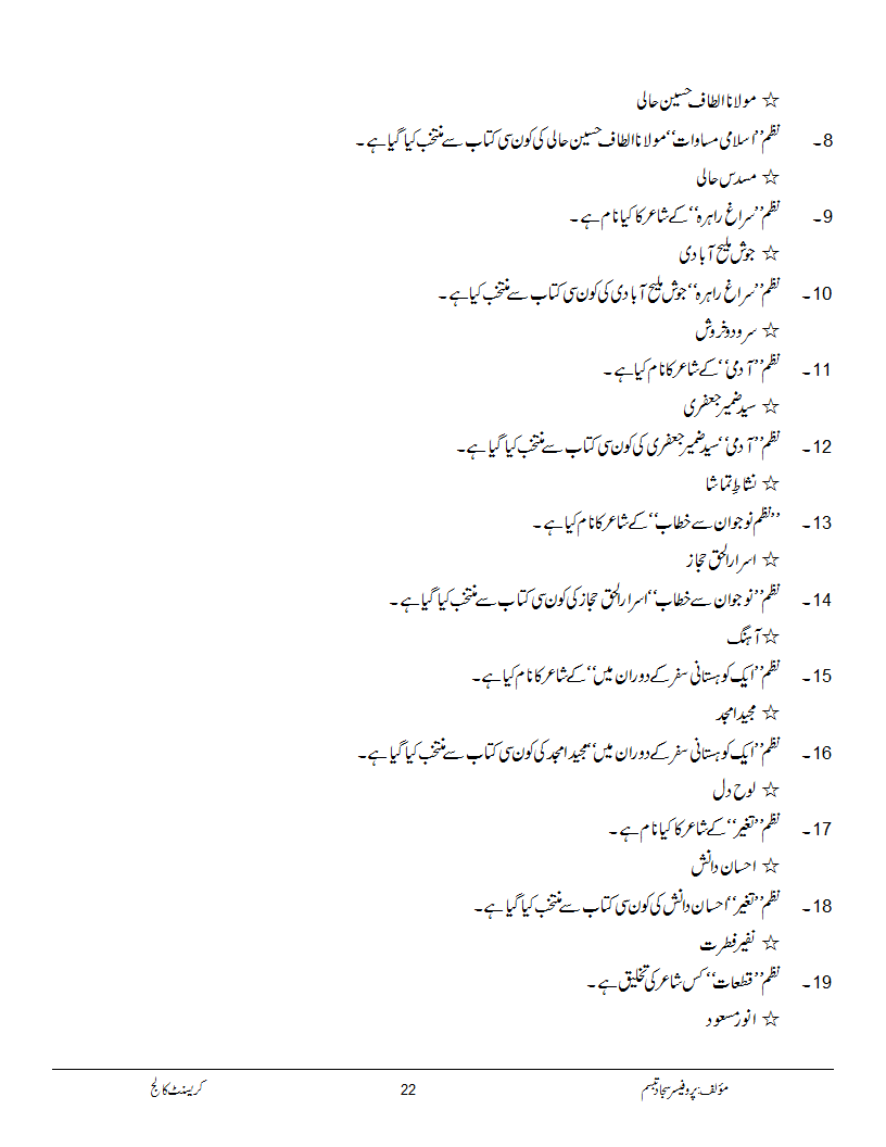 سجاد تبسم اردو: Urdu notes for Class 12 (second year) updated objective