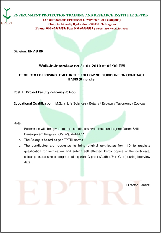 EPTRI Hyderabad Project Walk INs in Life Sciences