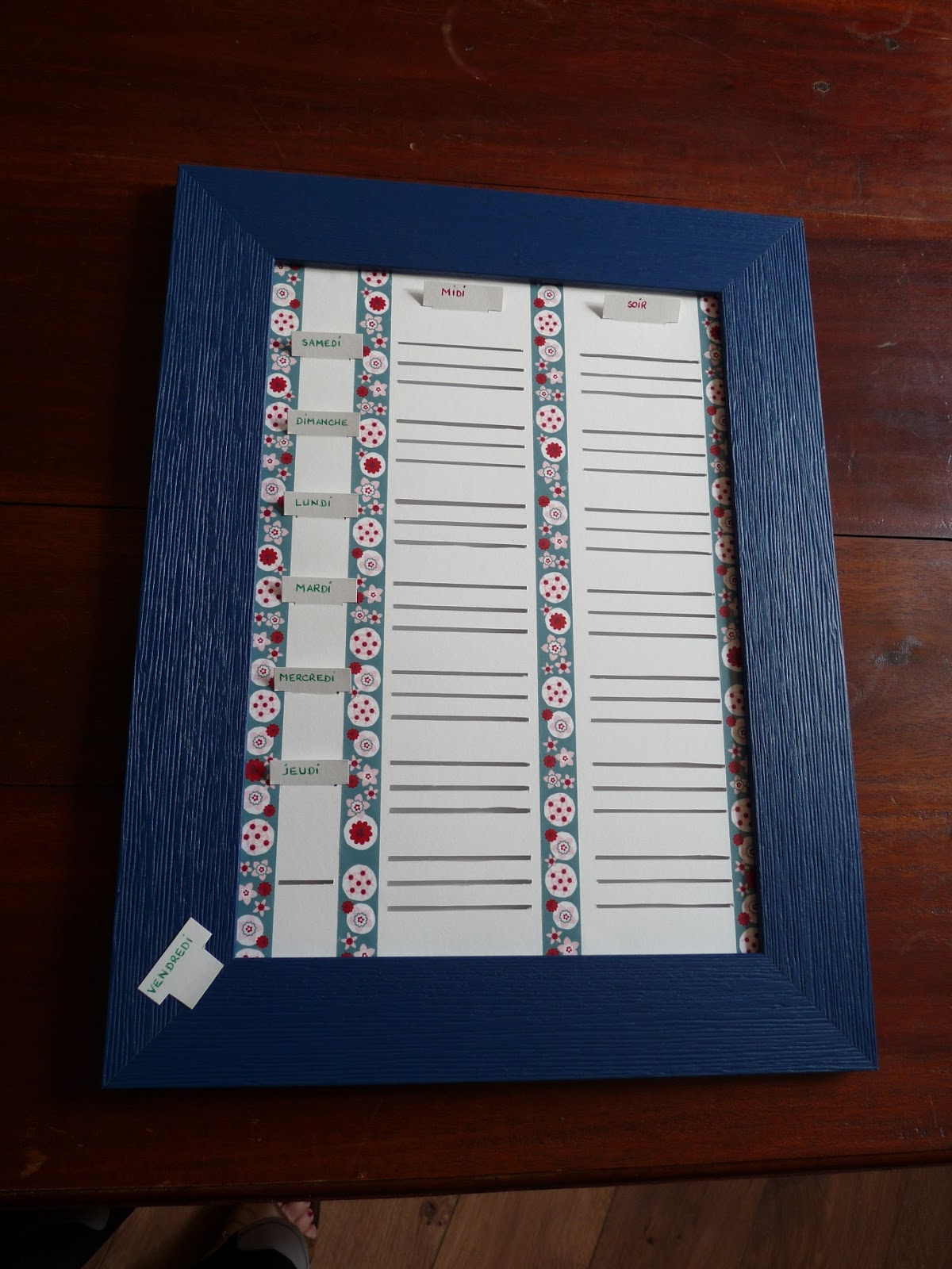 Le petit monde de Bidule: Tableau des menus de la semaine