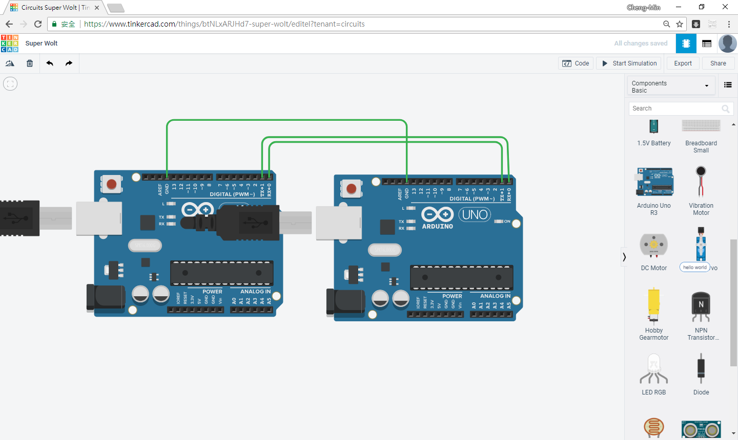 智慧生活科技專業社群: [Tinkercad Programming]簡易通訊：兩片Arduino對傳