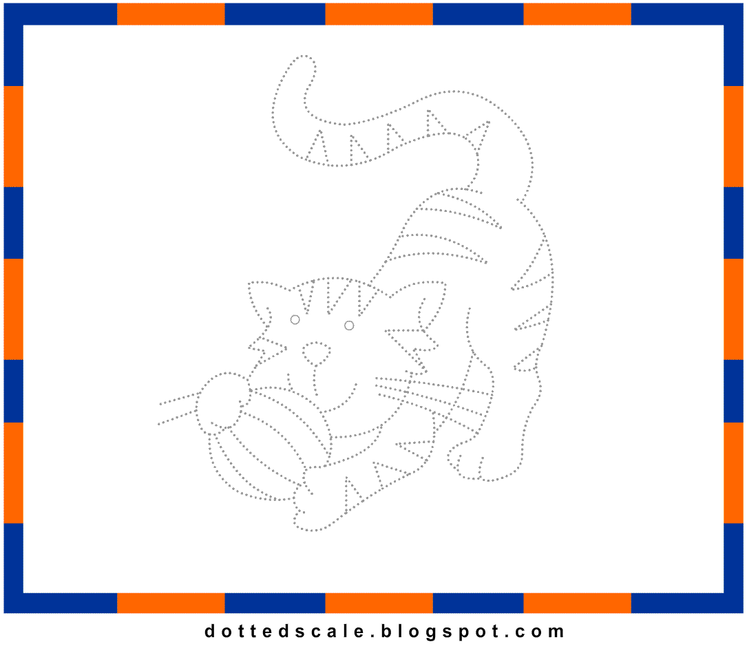Printable Dotted Drawing Pictures: Cat Dotted for kids