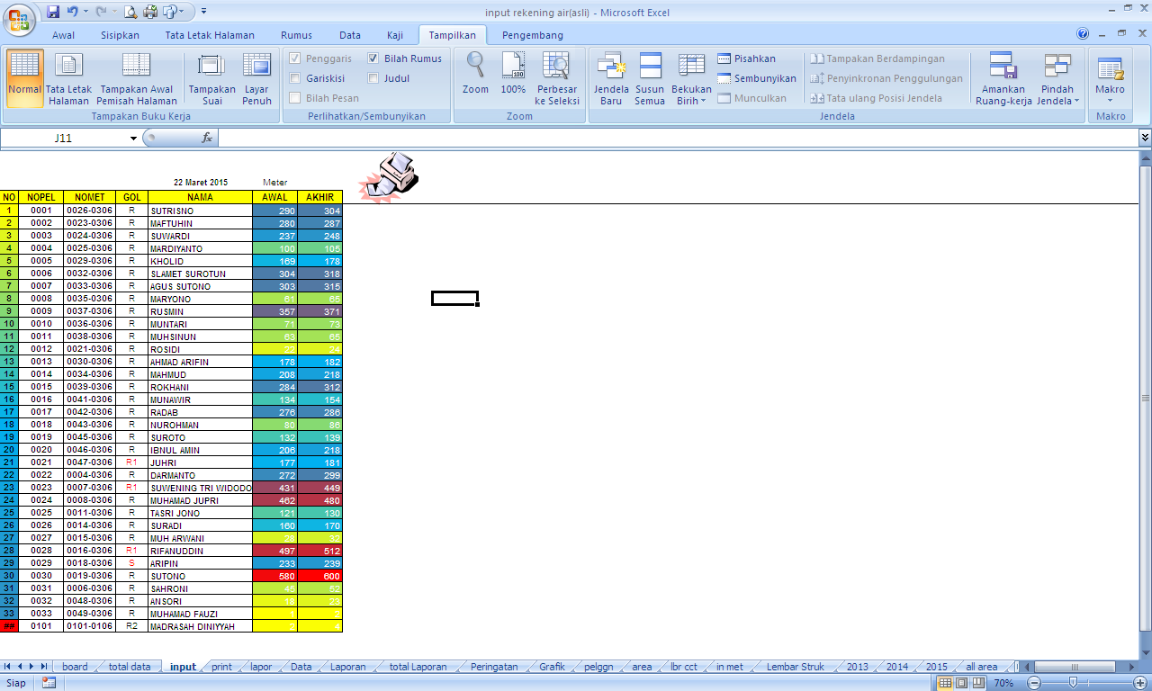 PENCATATAN REKENING AIR SEDERHANA ( excel ) | BADAN PENGELOLA SARANA ...