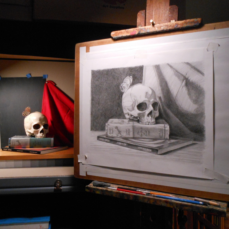 Jim Serrett Studio: Vanitas II – Etiquette - Drawing and Underpainting