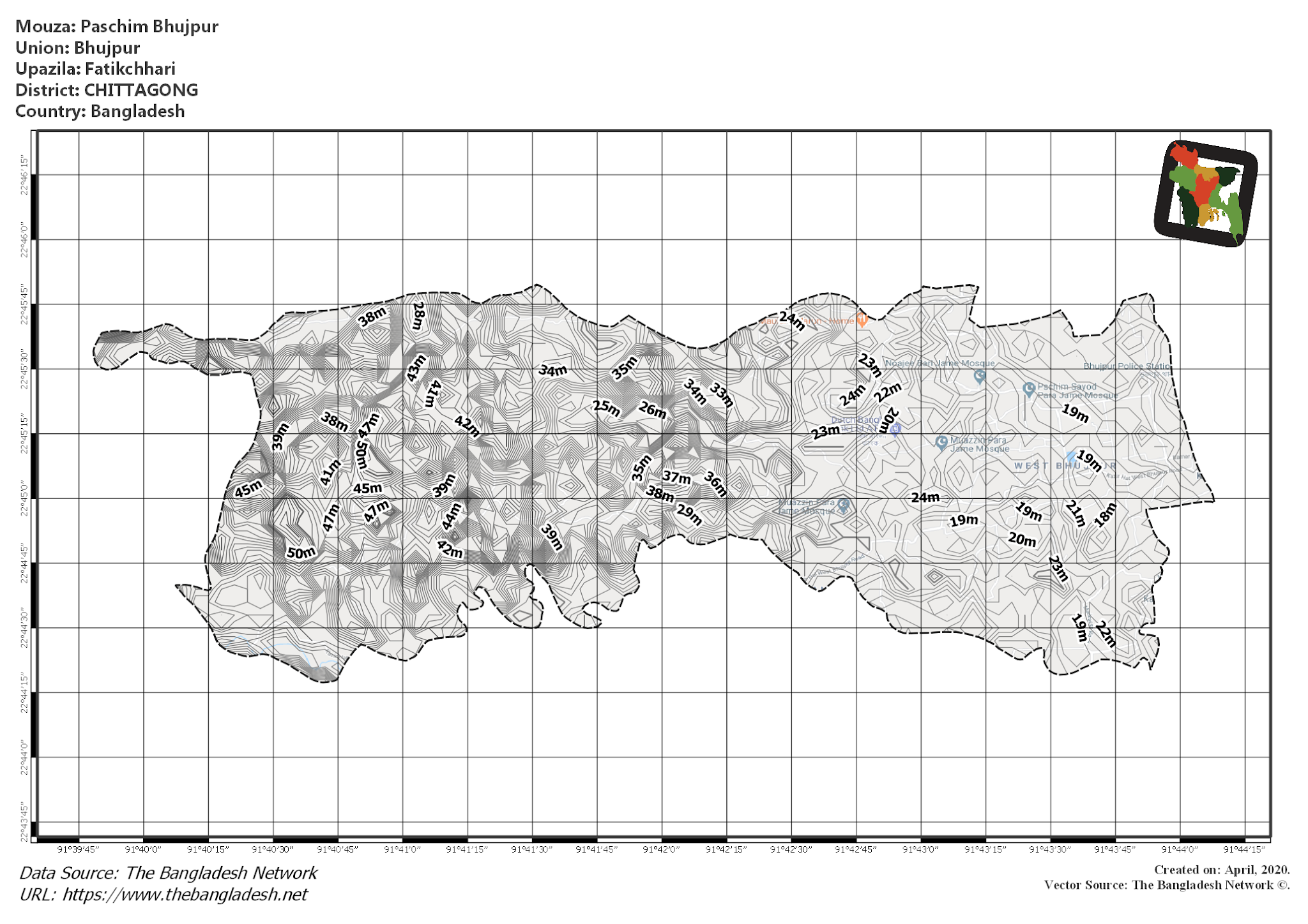 Map of Paschim Bhujpur Mouza, Fatikchhari, Chittagong