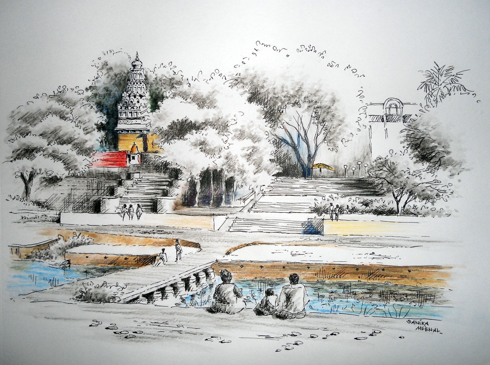 ArtEWorld by Sanika Dhanorkar: 45: Pen & Pastel-wash Sketches ...