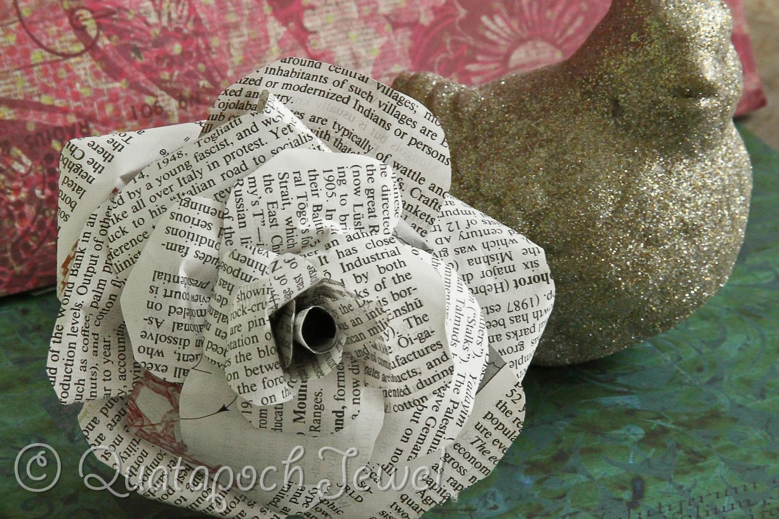 Threads and Pencils: Paper Roses, repurposed book pages