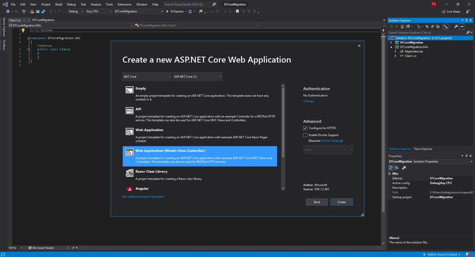 .NET Core ortamında EntityFrameworkCore ile Migration Örneği