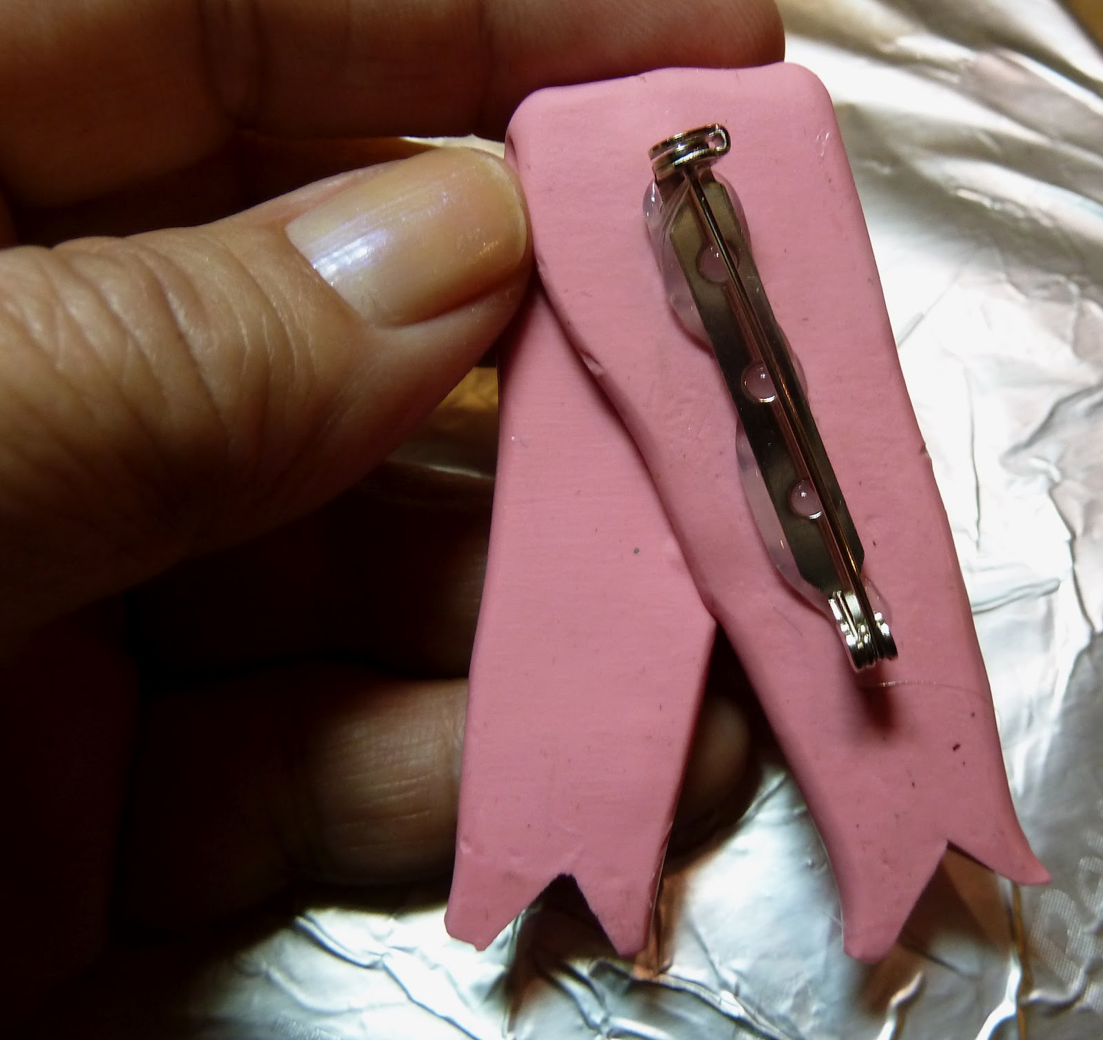 Make it easy crafts: Easy Polymer clay pin for Breast Cancer awareness