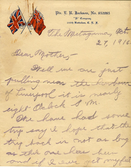 Letters From World War One: Oct. 27, 1916 Aboard 'The Metagama'