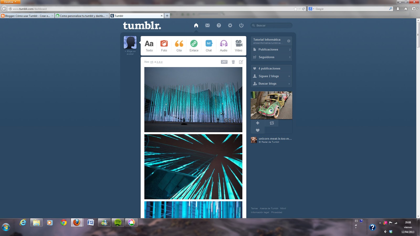 Cómo usar Tumblr: Dashboard