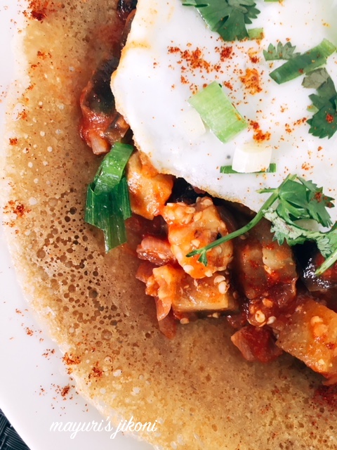 Lahooh/Lahoh - Mayuri's Jikoni breakfast, egg, eggplant, flatbread ...