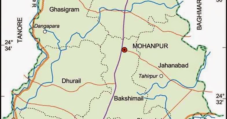 Mohanpur Upazila Map, Rajshahi District, Bangladesh
