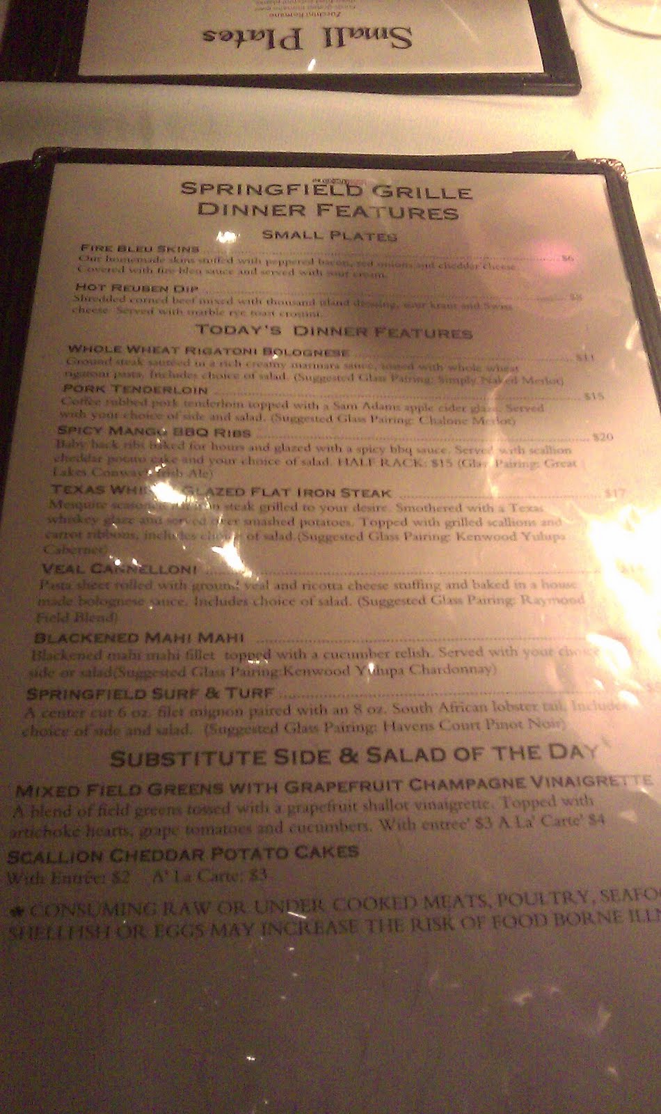 Do You Burn Toast: Springfield grille, Boardman, Oh. Menu