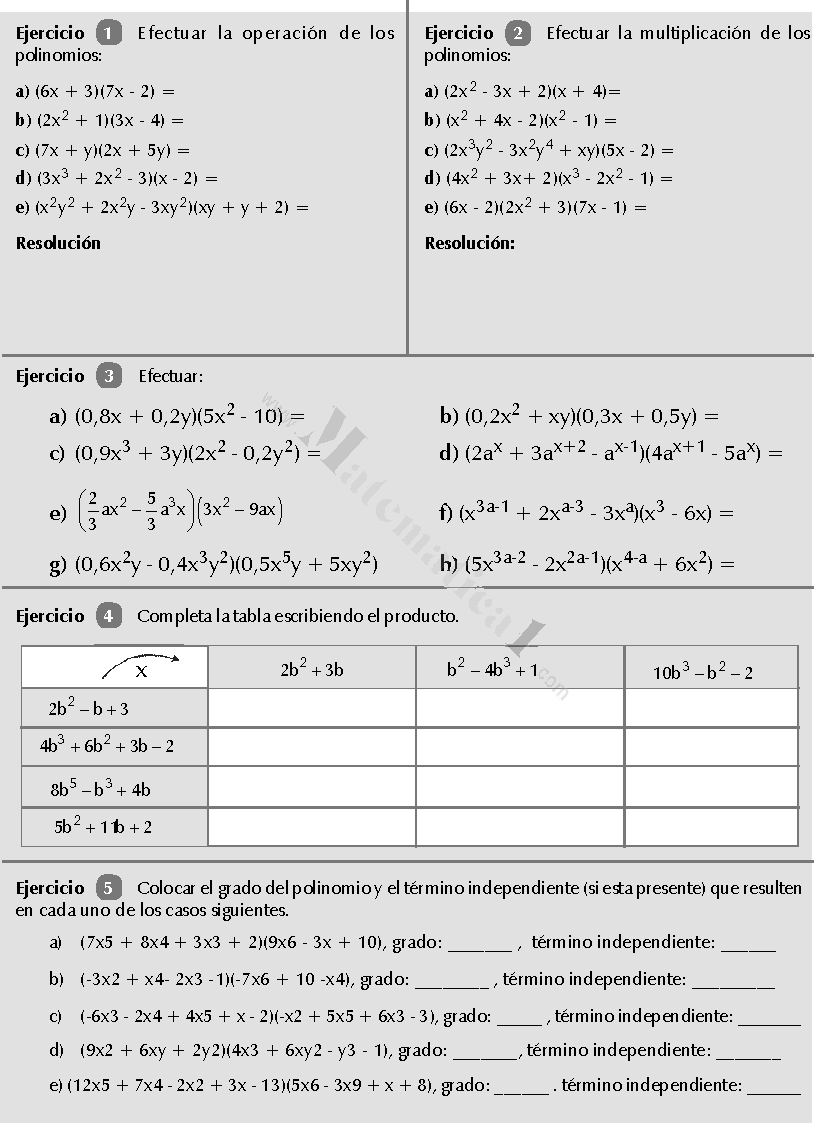 MULTIPLICACION DE POLINOMIOS EJEMPLOS Y EJERCICIOS RESUELTOS PDF