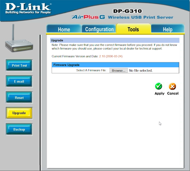 ITFinities.Com: Upgrade Firmware: D-Link DP-G310 Wireless USB Print Server