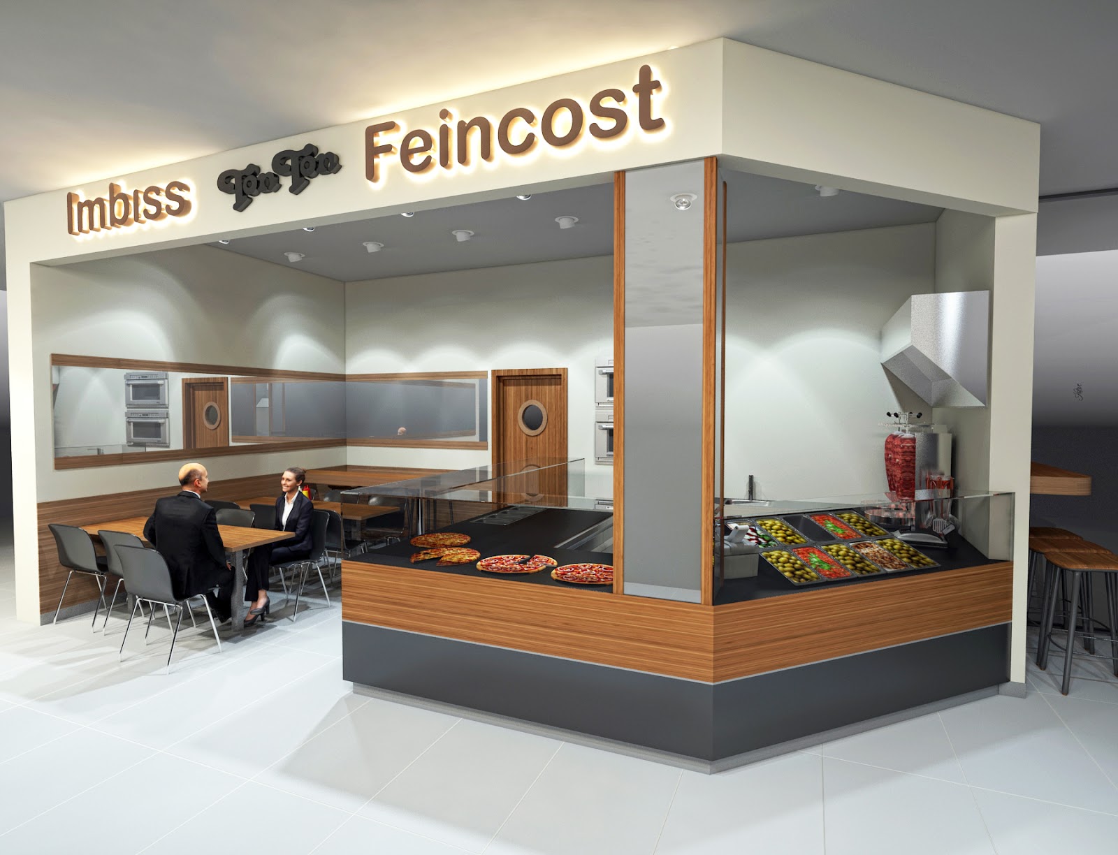 3d mimari çizim: pizza döner kebap dükkan tasarımı, avm dükkan tasarımı