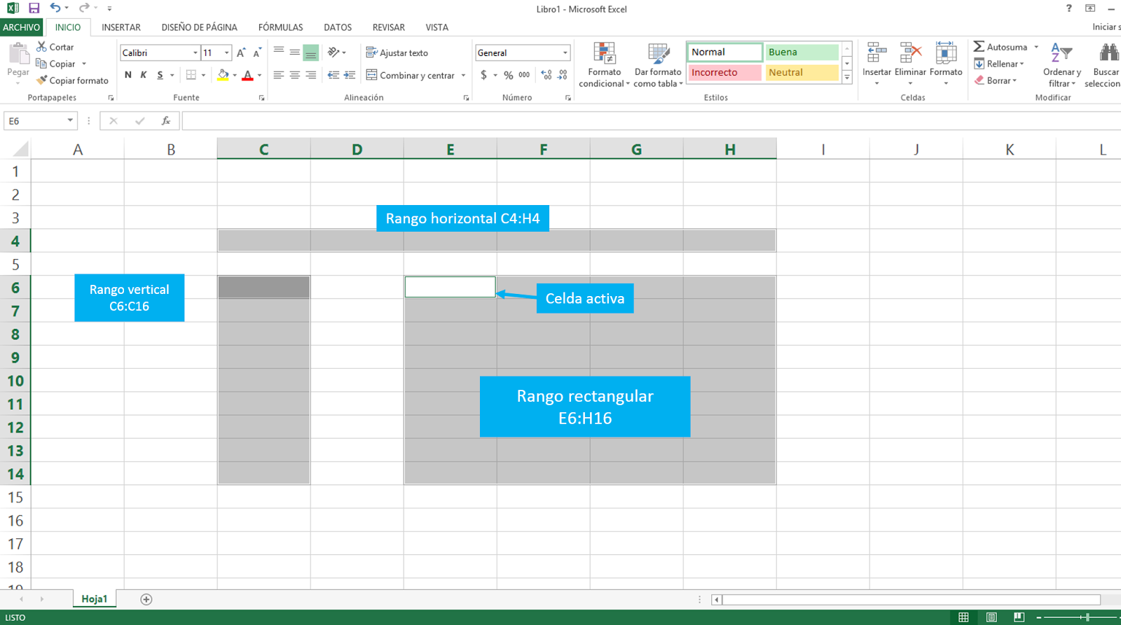 Selección de celdas y rangos de celdas