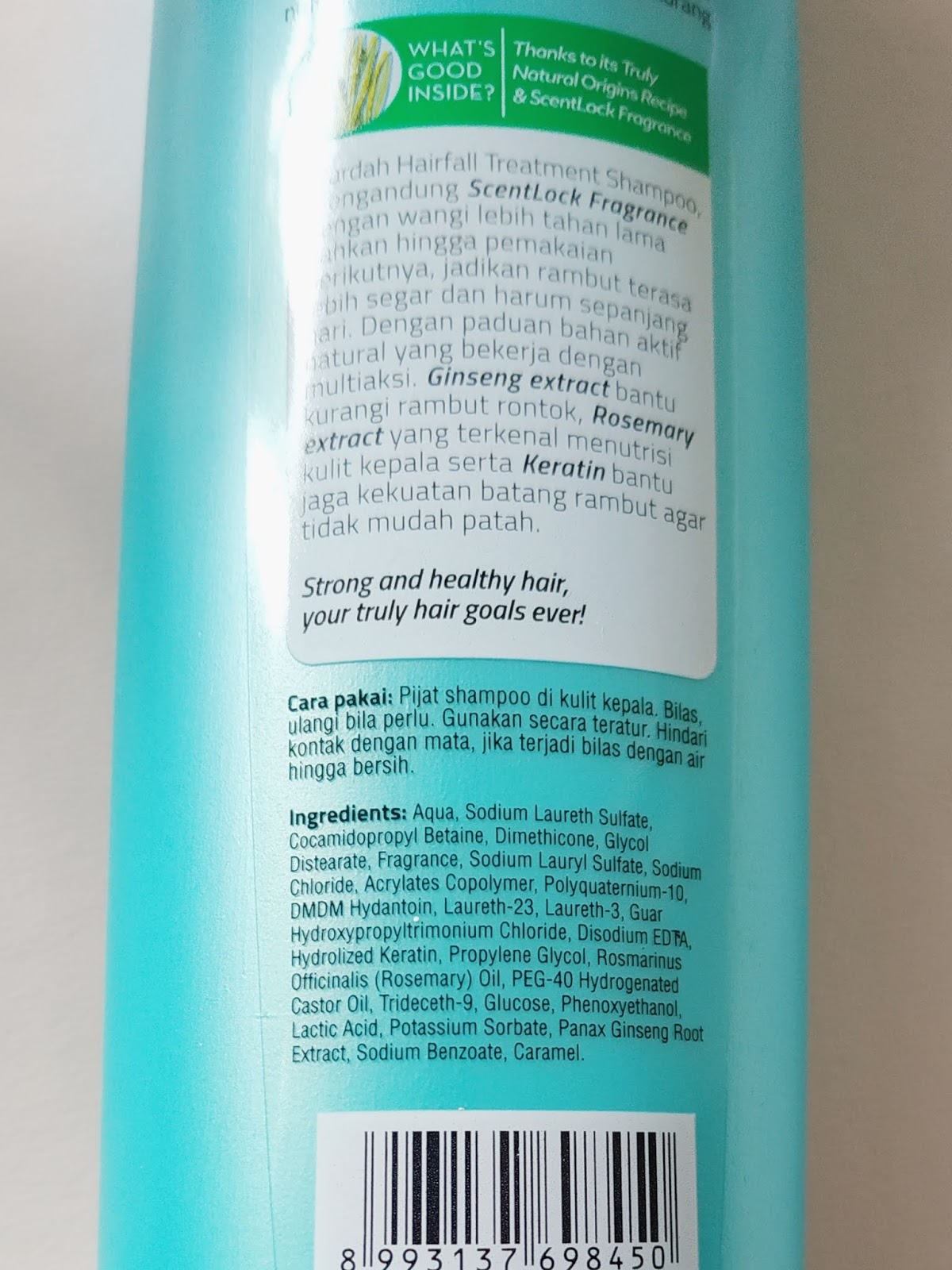 Wardah hair fall treatment shampoo with Ginseng & Rosemary.