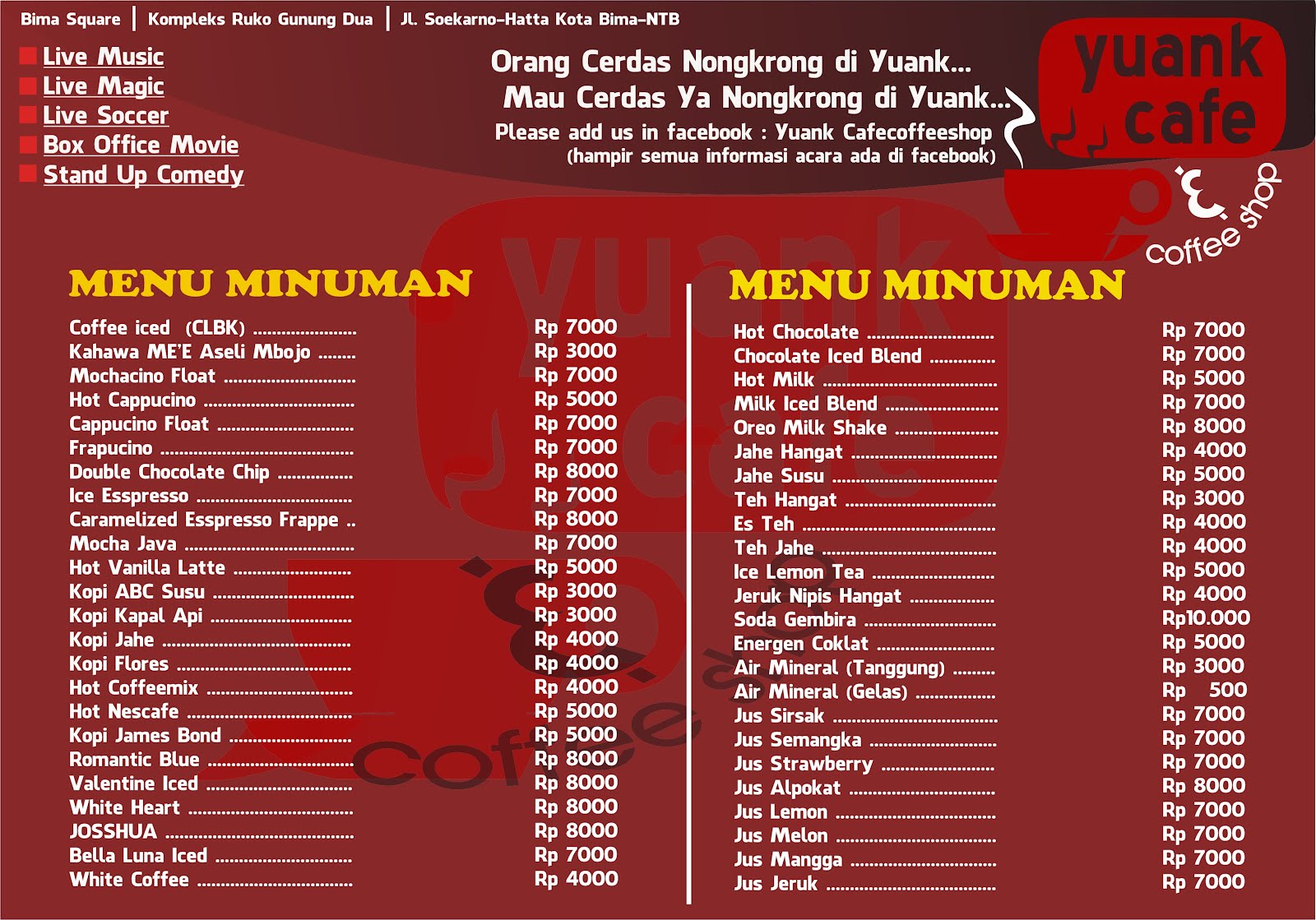 Yuank Dynasty: Menu Minuman