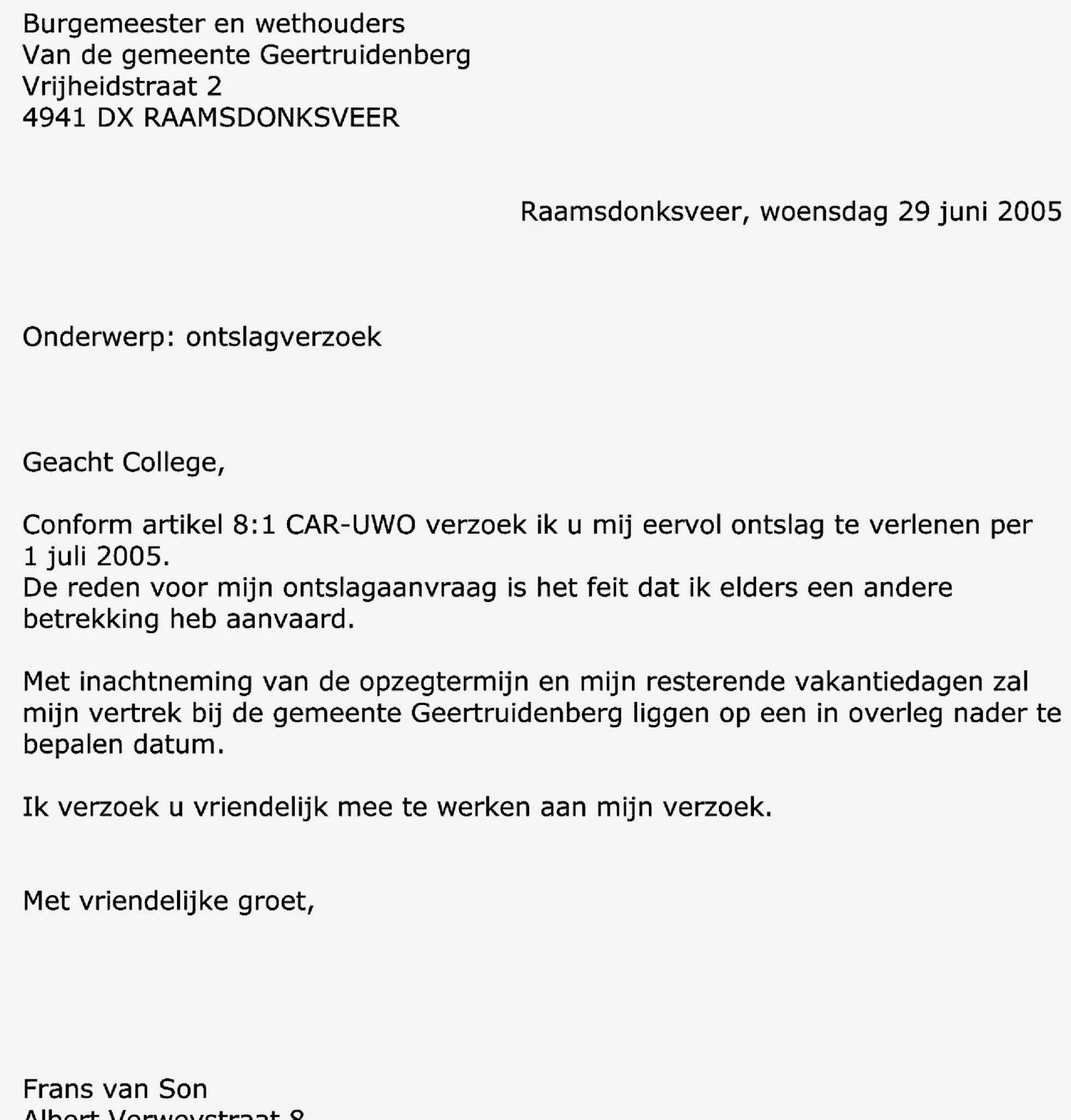 Vervroegd Pensioen Ontslagbrief Schrijven Voorbeeld Loretta Williams ...