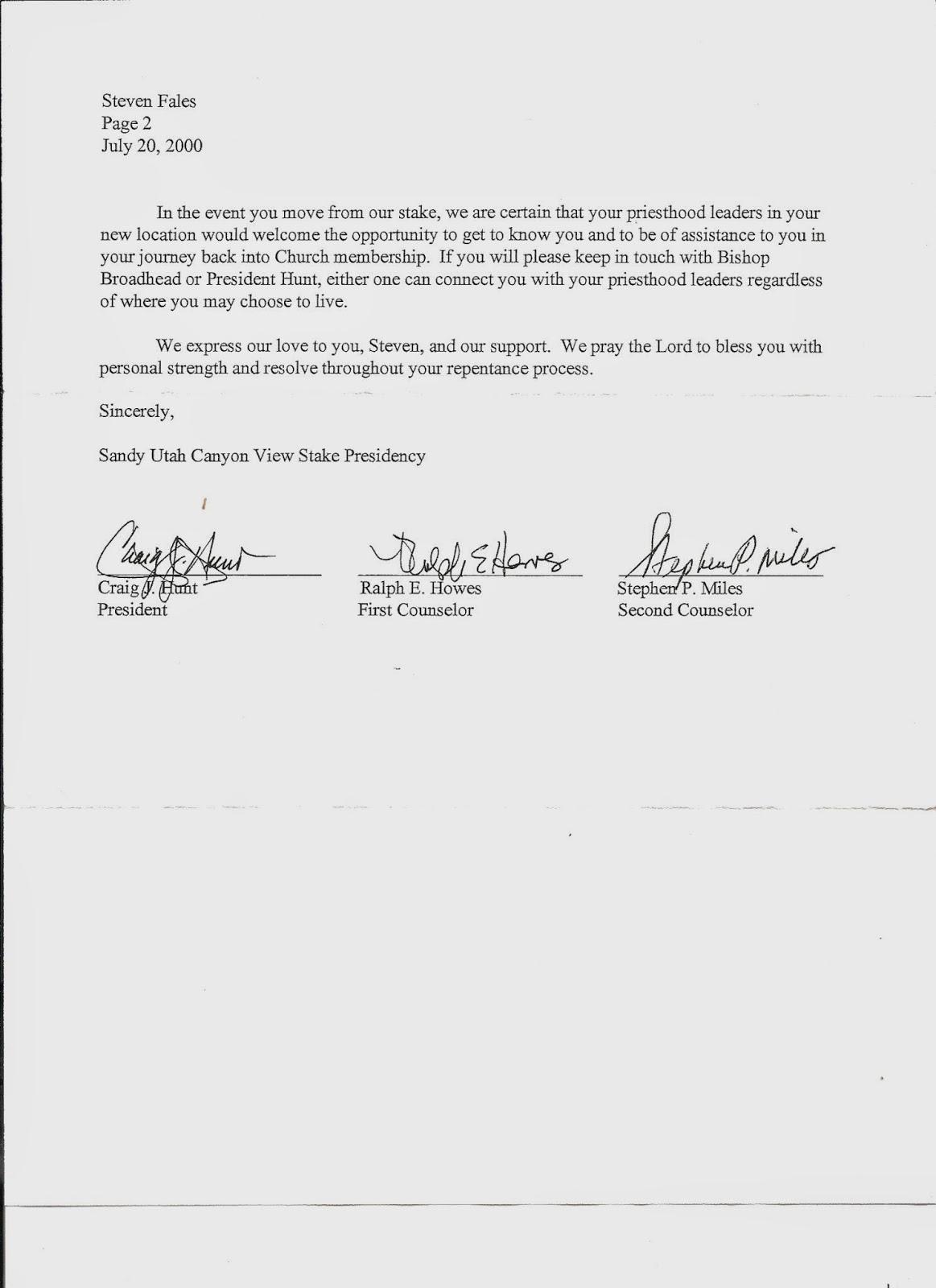 When All Else Fales: Excommunication Letter