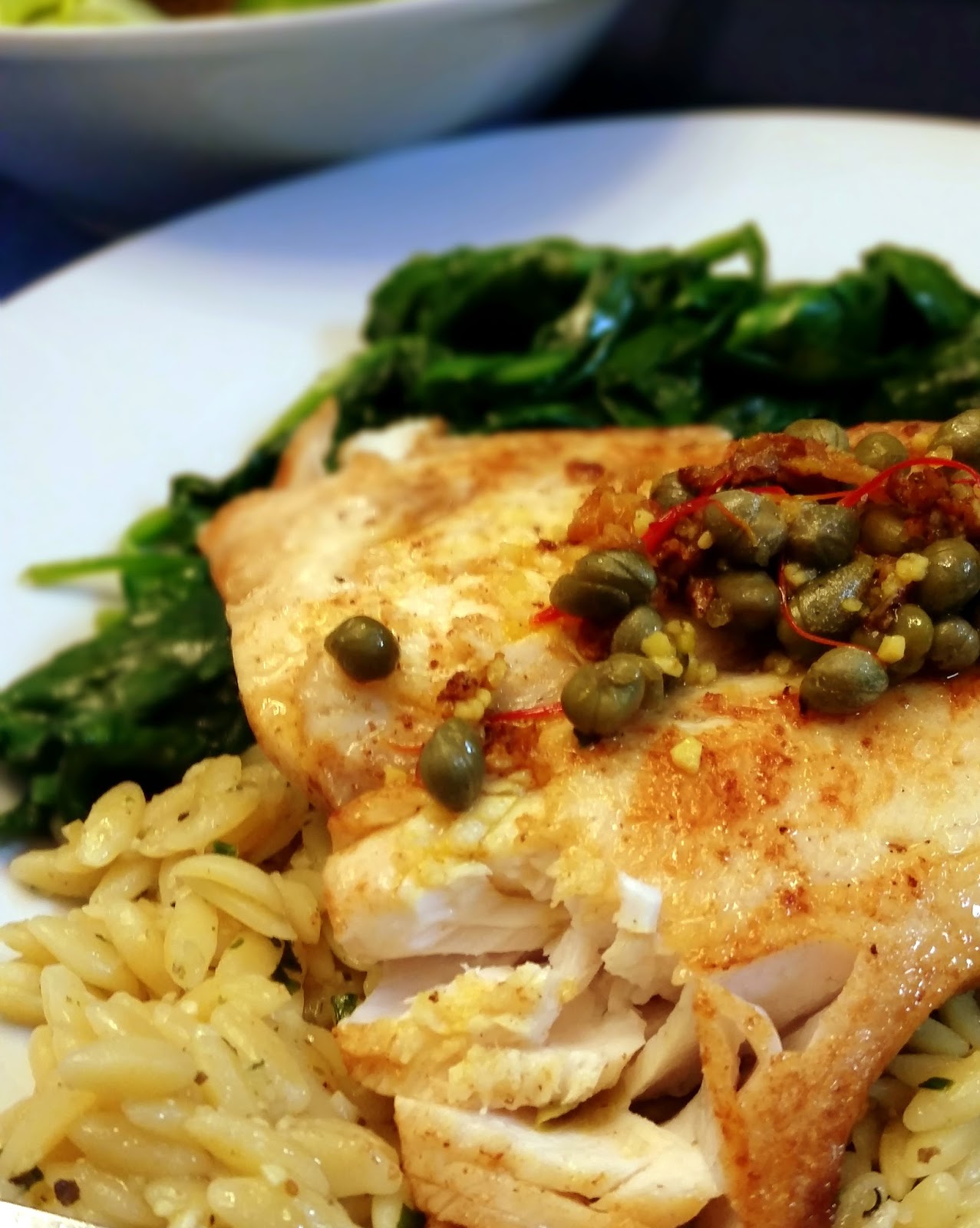 A Bite to Eat: Pan-Seared Cobia with a Caper and Saffron Reduction