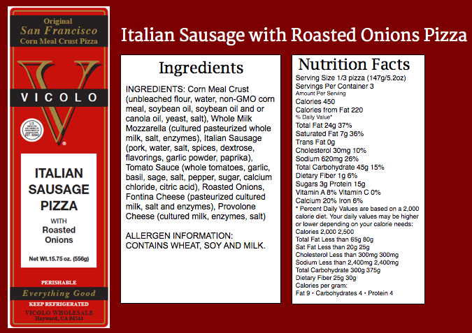 Vicolo Pizza: Fresh Pizza Nutrition Information and Ingredients